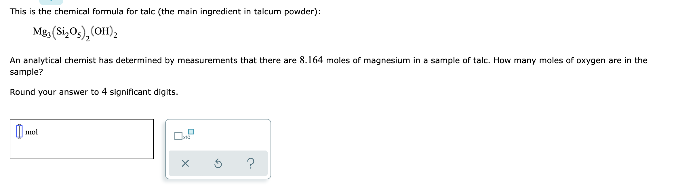 Solved This is the chemical formula for talc (the main | Chegg.com