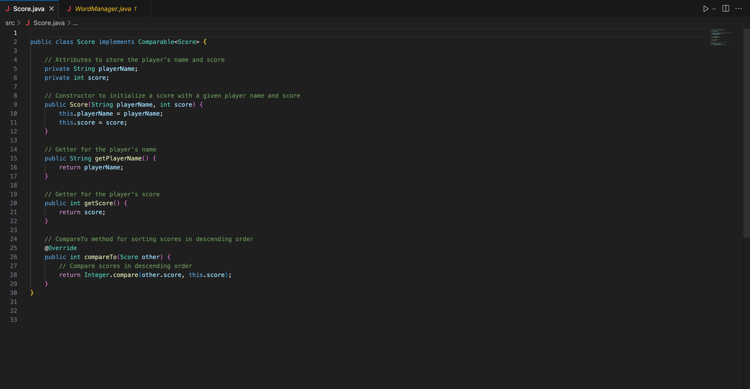 Solved public class Score implements Comparable>{ // | Chegg.com