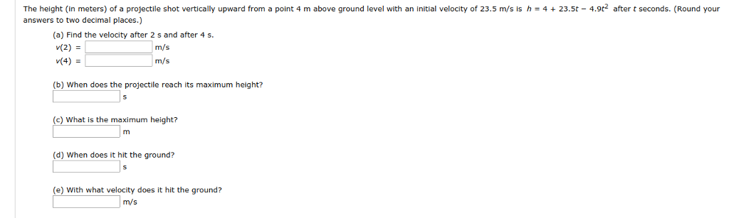 Solved The height (in meters) of a projectile shot | Chegg.com