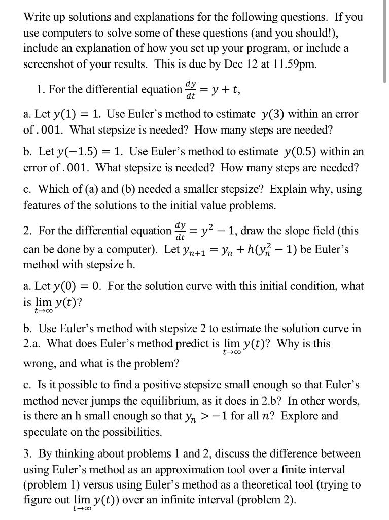 Solved Write up solutions and explanations for the following | Chegg.com