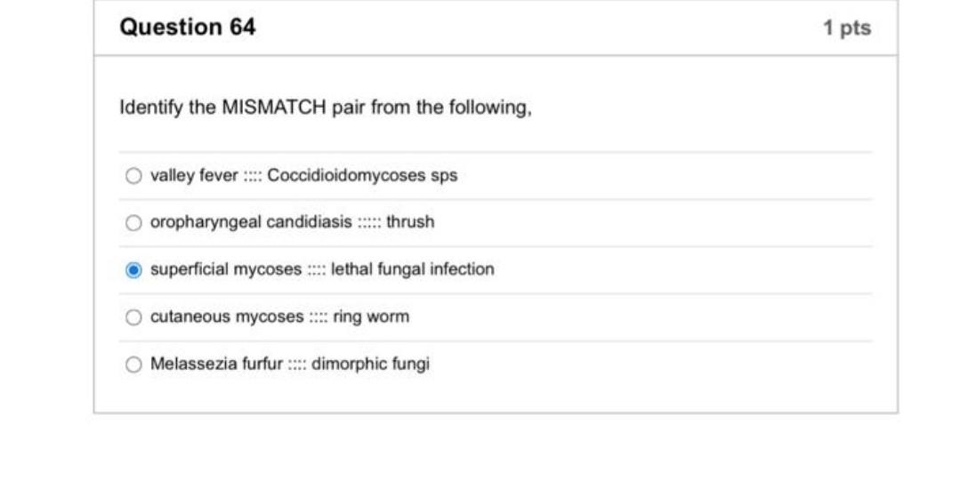 Solved Question 64 1 pts Identify the MISMATCH pair from the | Chegg.com