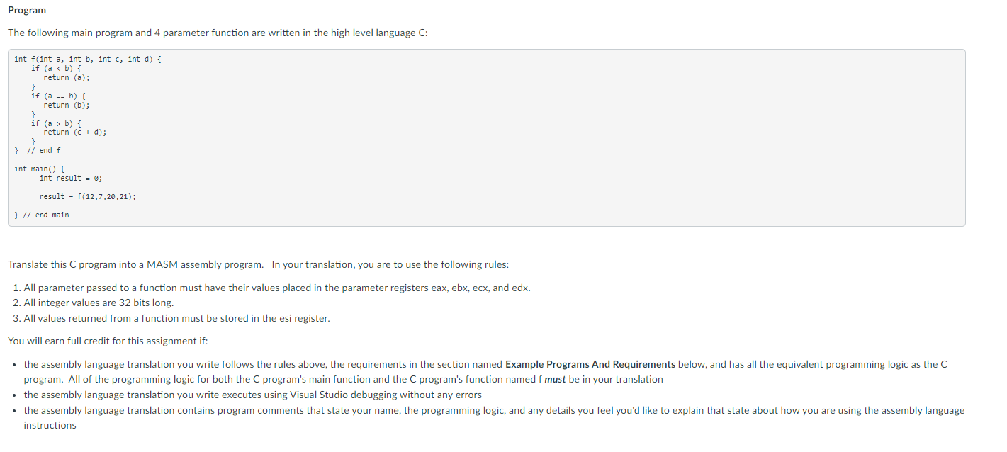 Program The following main program and 4 parameter | Chegg.com