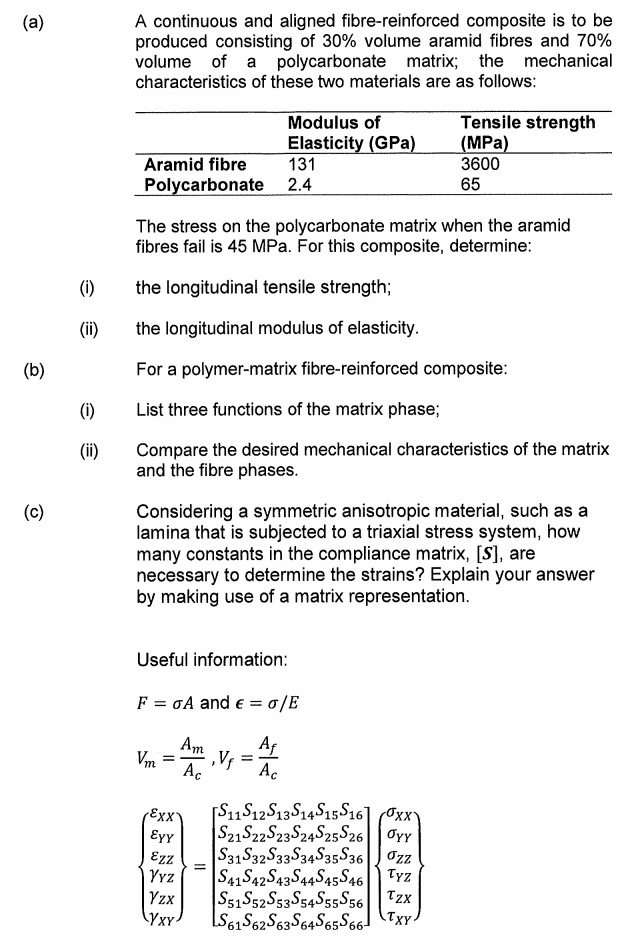 Solved A continuous and aligned fibre-reinforced composite | Chegg.com