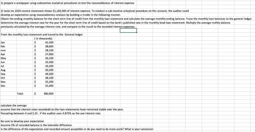 Solved 1) prepare a workpaper using substantive analytical | Chegg.com