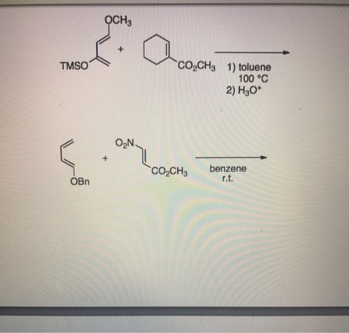 Solved TMSO CH O2N CooCH 3 1) toluene 100 °C 2) H30 benzene | Chegg.com