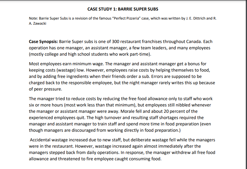 Solved Note: Barrie Super Subs is a revision of the famous | Chegg.com