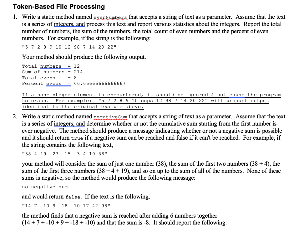 Token Based File Processing 1 Write A Static Method 9494