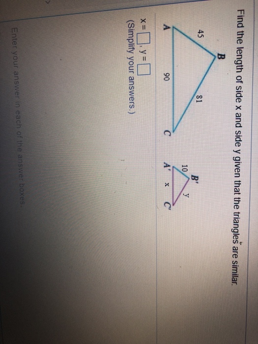 Solved Find the length of side x and side y given that the | Chegg.com