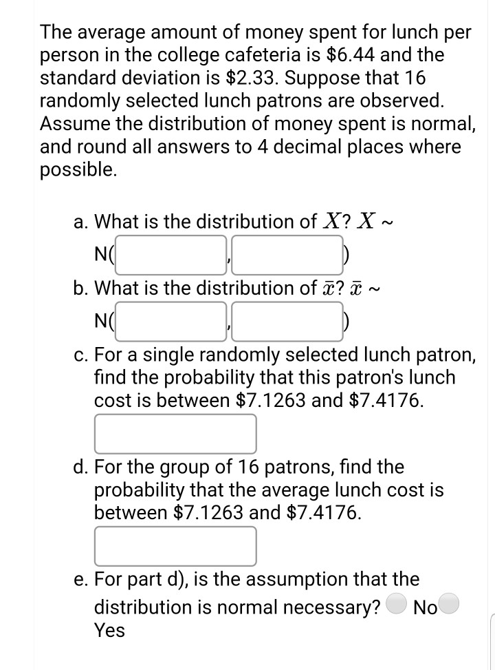 Solved The average amount of money spent for lunch per | Chegg.com