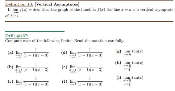 Solved Definition 10: (Vertical Asymptotes) If lim f(x) = | Chegg.com