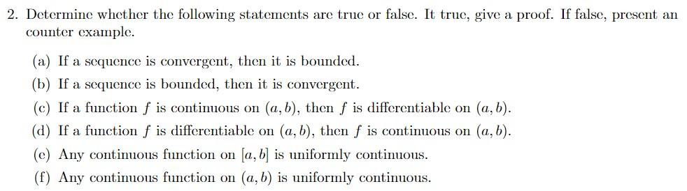 Solved 2. Determine whether the following statements are | Chegg.com
