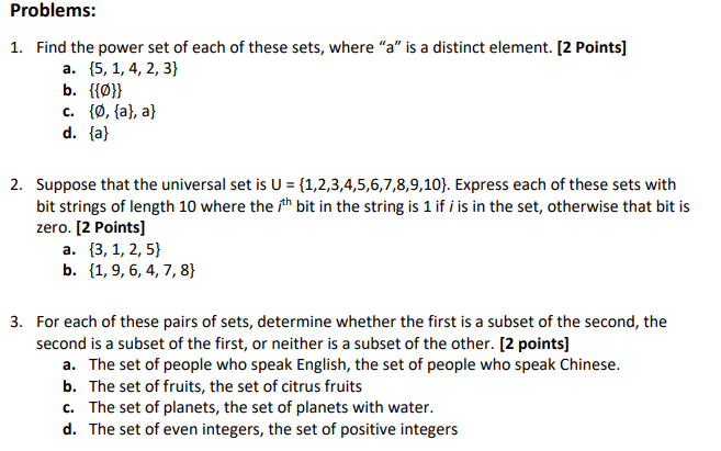 Solved Problems: 1. Find the power set of each of these | Chegg.com