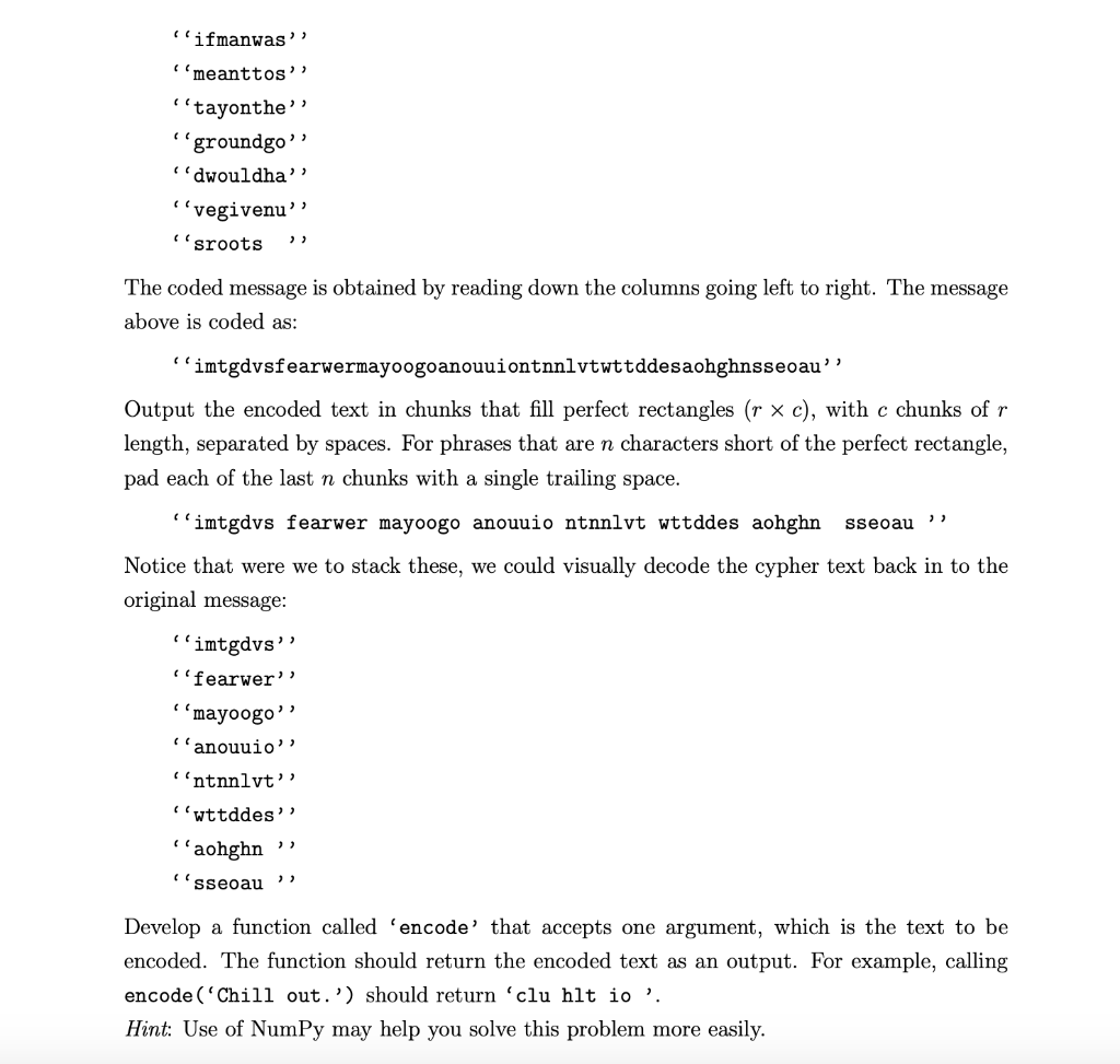 Solved Question 1 (6 points) (crypto square.py): Implement | Chegg.com
