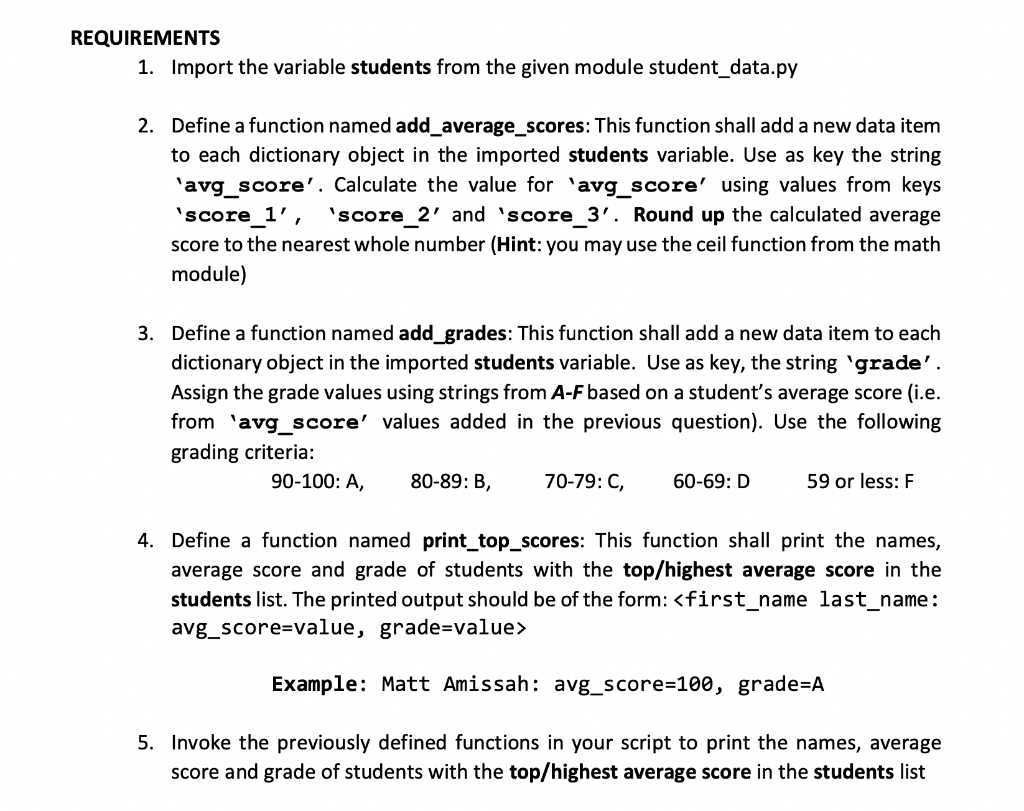 Solved REQUIREMENTS 1. Import the variable students from the | Chegg.com