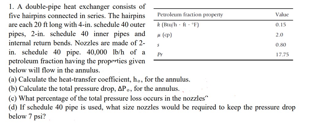 Solved 1. A double-pipe heat exchanger consists of five | Chegg.com