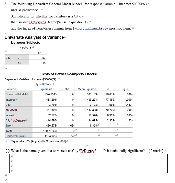 Solved 3. The following Univariate General Linear Model for | Chegg.com