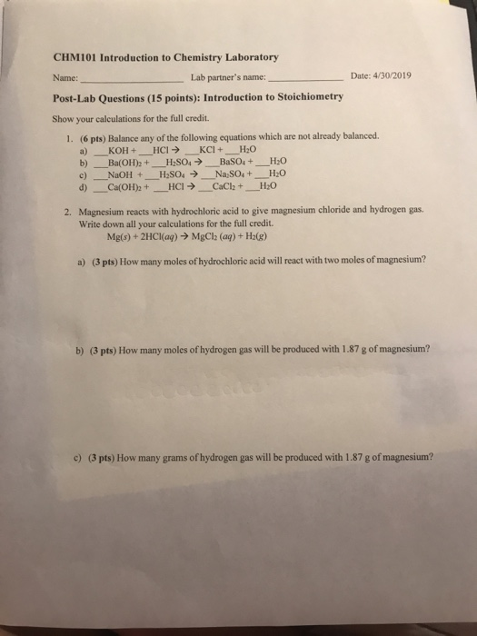 Solved CHM101 Introduction to Chemistry Laboratory Name: | Chegg.com