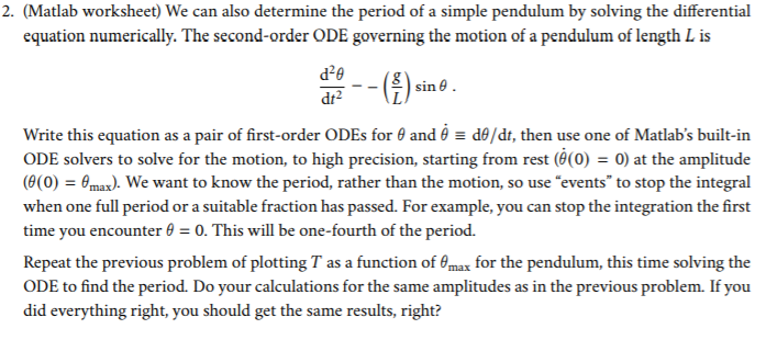 2. (Matlab worksheet) We can also determine the | Chegg.com