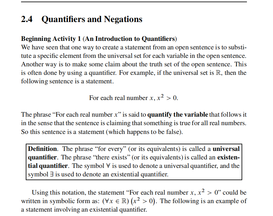 Solved 2.4 Quantifiers and Negations Beginning Activity 1 | Chegg.com