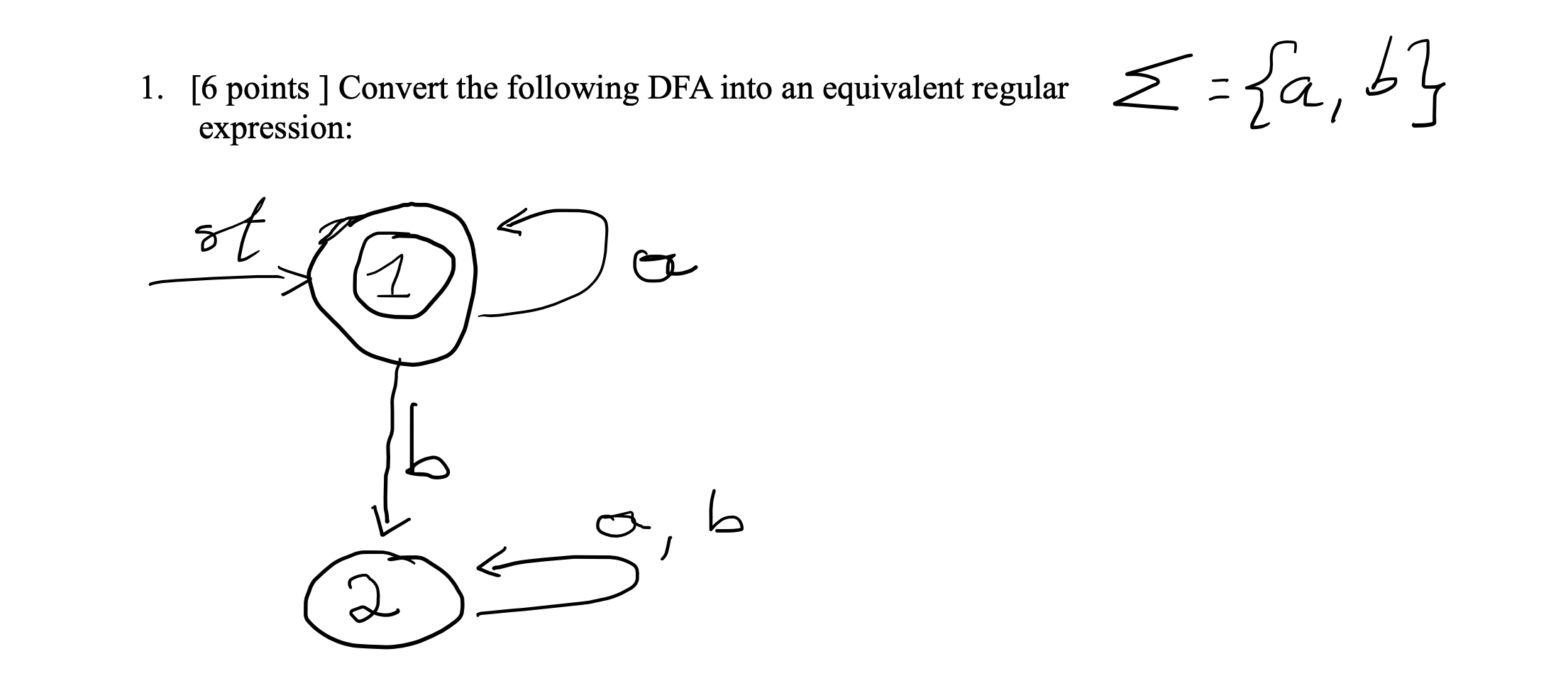 Solved 1. [6 points ] Convert the following DFA into an | Chegg.com
