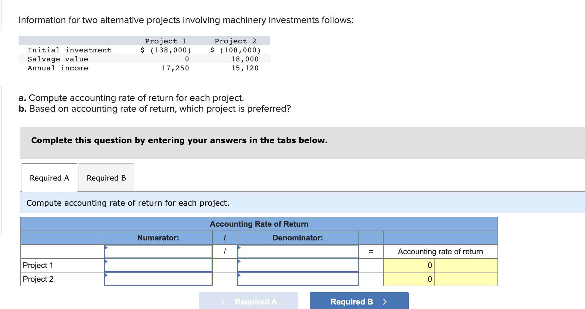 Solved Information for two alternative projects involving | Chegg.com