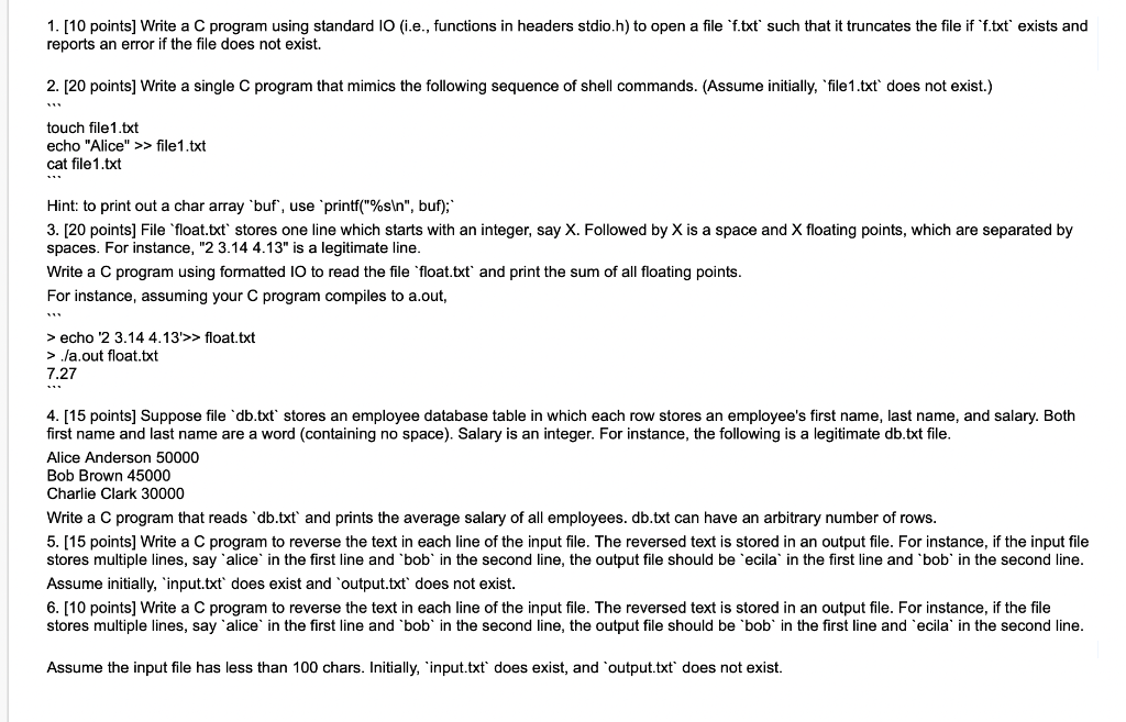 Solved 1. [10 points] Write a C program using standard IO | Chegg.com
