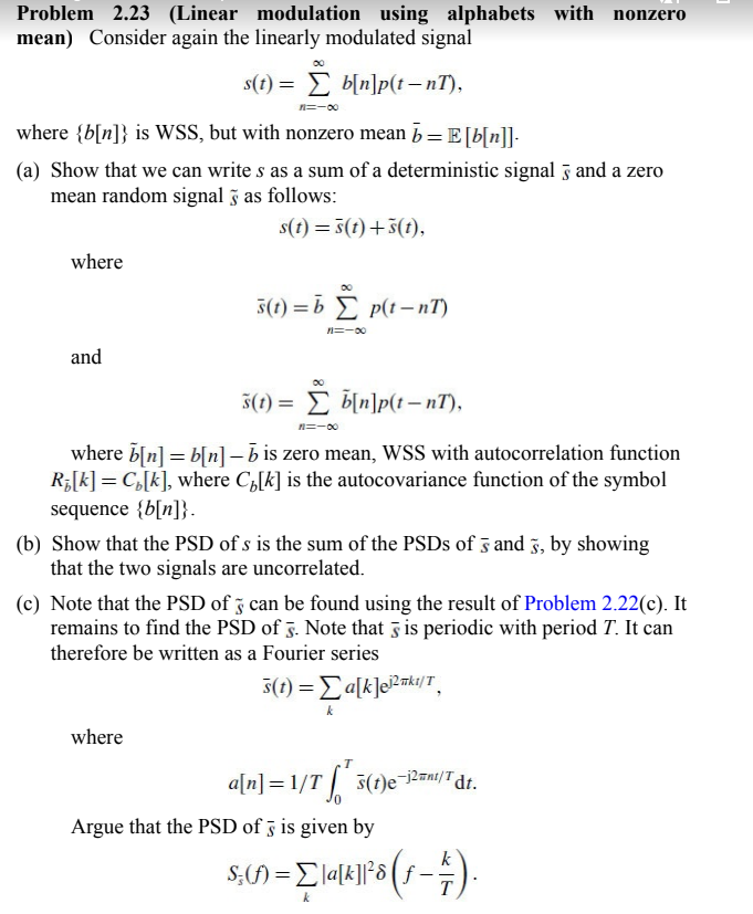 Problem 2.23 (Linear modulation using alphabets with | Chegg.com