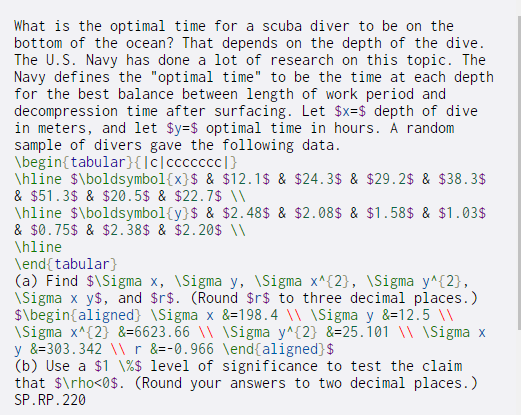 Solved What is the optimal time for a scuba diver to be on | Chegg.com