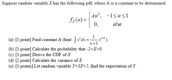 Solved Suppose random variable X has the following pdf, | Chegg.com