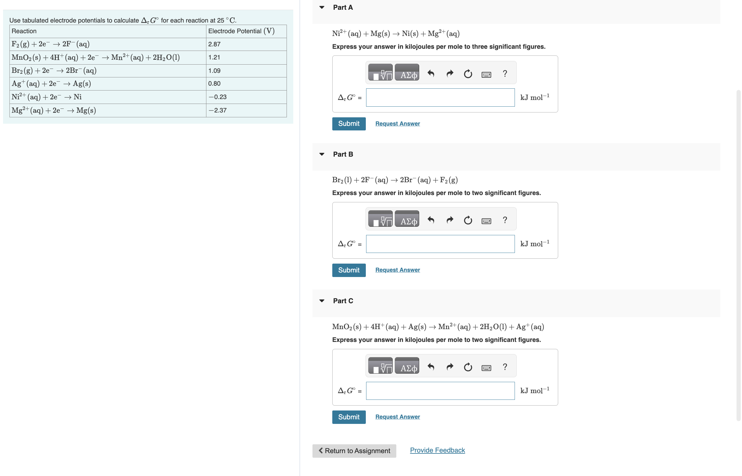Solved Use tabulated electrode potentials to calculate ΔrG° | Chegg.com