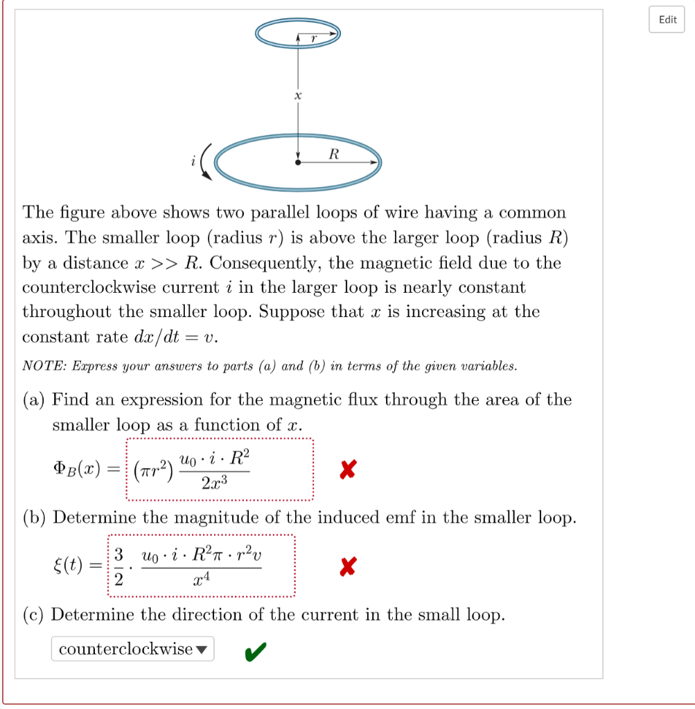 Solved Edit х R The figure above shows two parallel loops of | Chegg.com