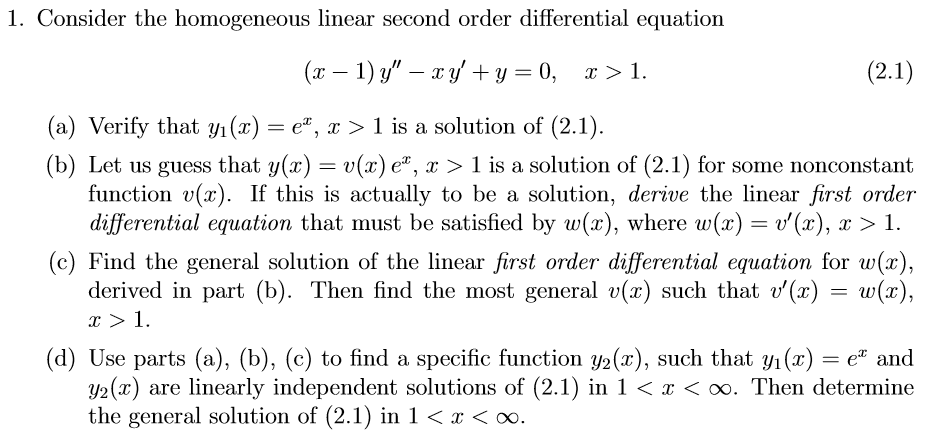Solved 1. Consider the homogeneous linear second order | Chegg.com