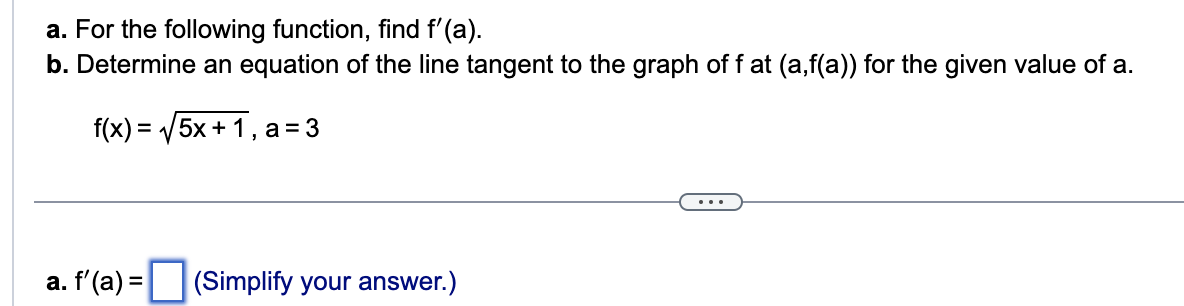 Solved a. For the following function, find f′(a). b. | Chegg.com