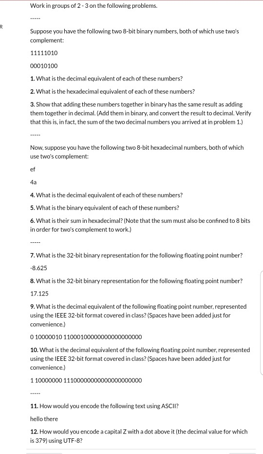 Solved Work in groups of 2-3 on the following problems. | Chegg.com