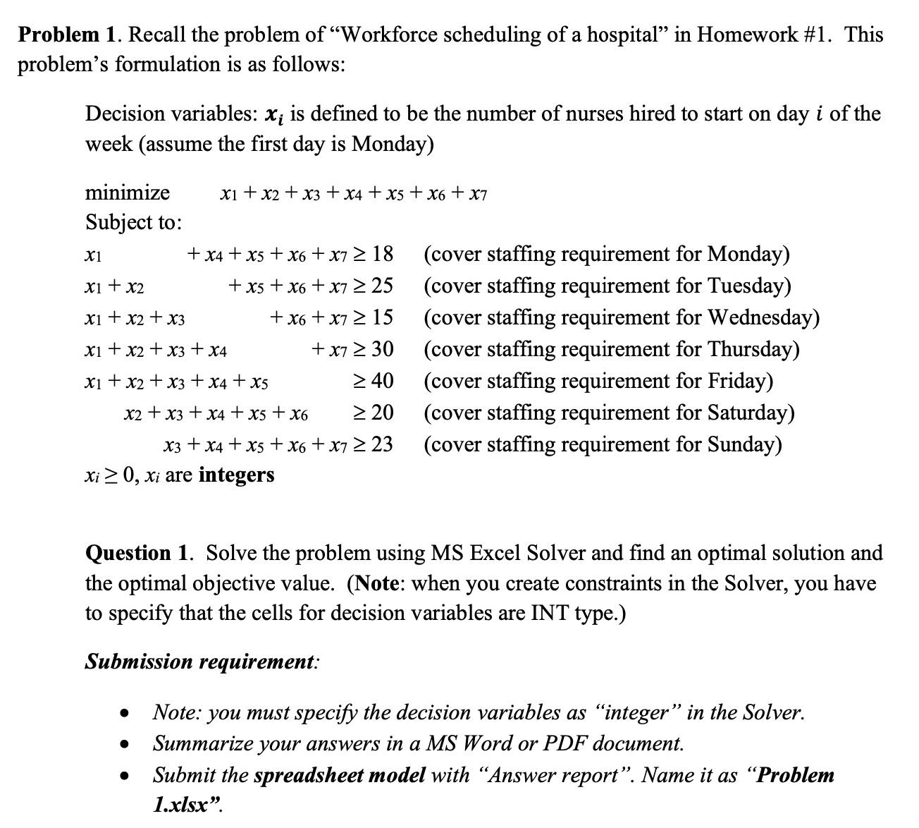 Solved Problem 1. ﻿Recall the problem of "Workforce | Chegg.com