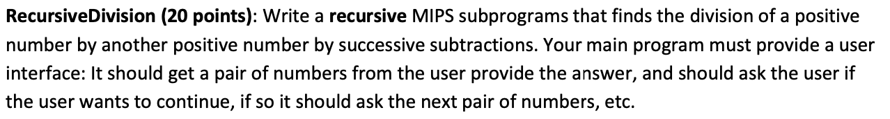 Solved Recursive Division (20 points): Write a recursive | Chegg.com