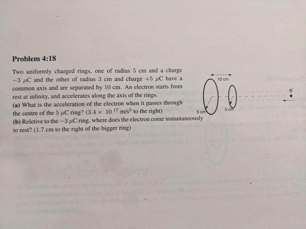 Solved two uniformly charged rings, one of a radius of 5cm | Chegg.com