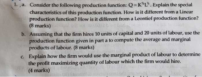 Solved Consider the following production function: Q = K?LS. | Chegg.com