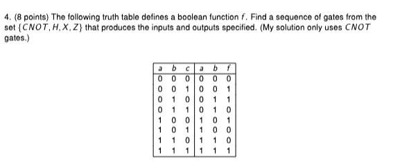 Solved 4. (8 points) The following truth table defines a | Chegg.com