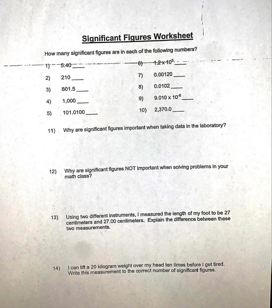 Solved Significant Figures Worksheet How many significant | Chegg.com