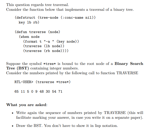 Solved This question regards tree traversal. Consider the | Chegg.com