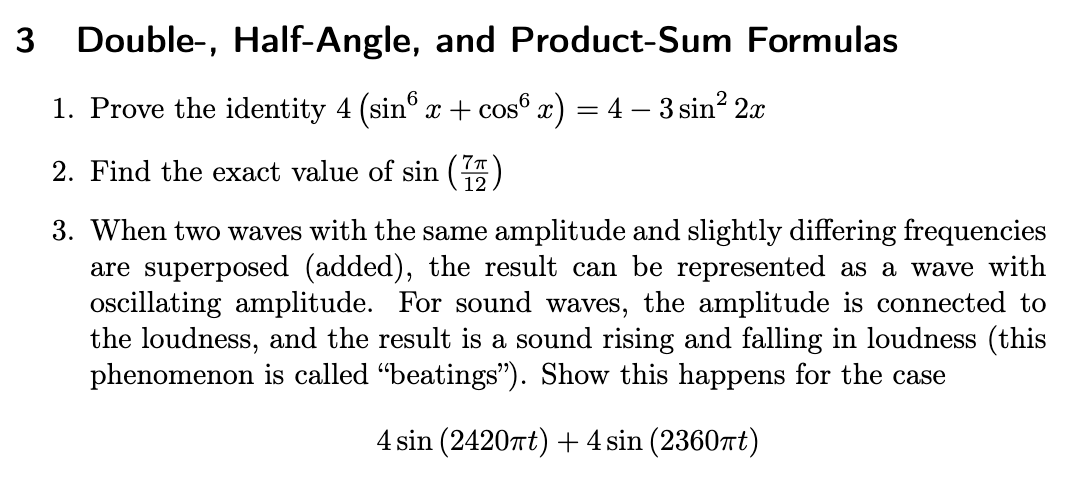 Solved Double-, Half-Angle, and Product-Sum Formulas 1. | Chegg.com