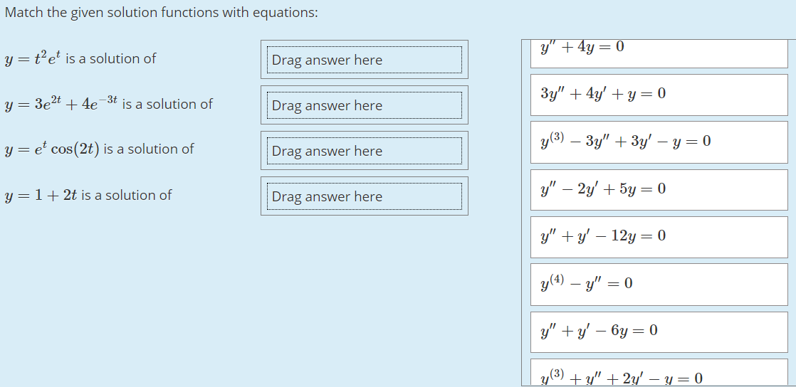 Solved Match the given solution functions with equations: y" | Chegg.com