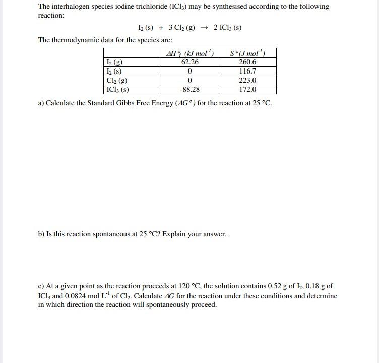 Solved The interhalogen species iodine trichloride (IC13) | Chegg.com