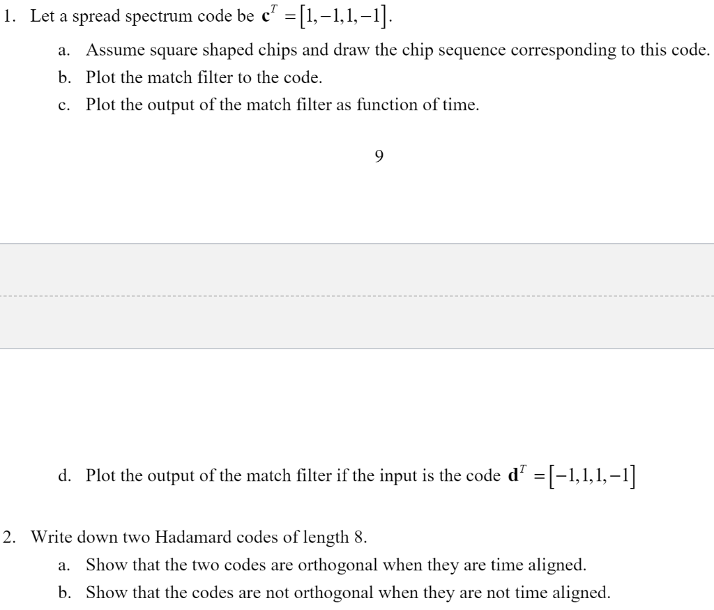 a. 1. Let a spread spectrum code be c" = [1,-1,1, | Chegg.com