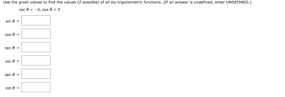 Solved Use the given values to find the values (if possible) | Chegg.com
