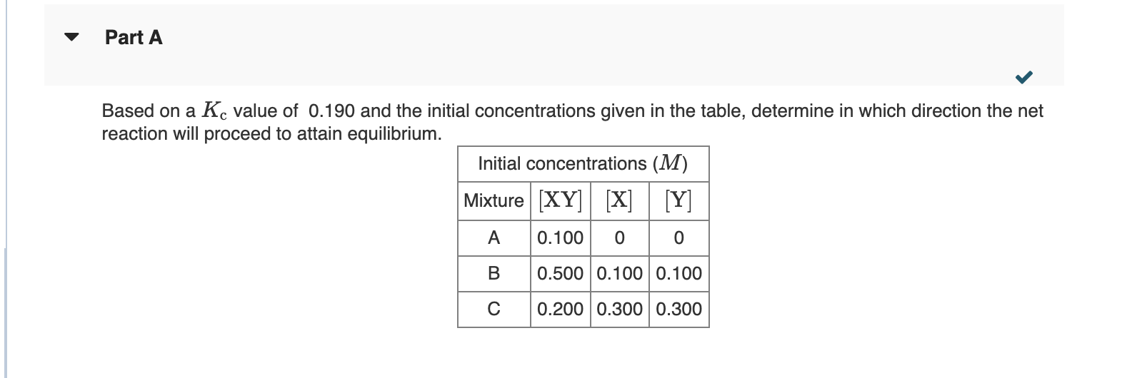 Solved Part A Based on a Kc value of 0.190 and the initial | Chegg.com