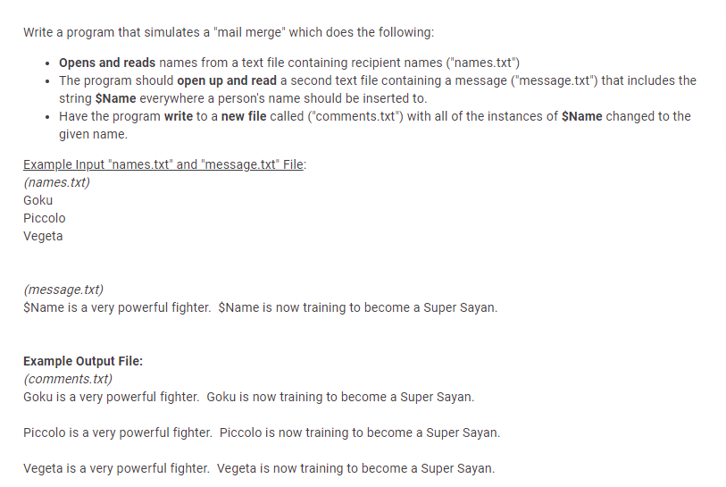 Write a program that simulates a "mail merge" which | Chegg.com