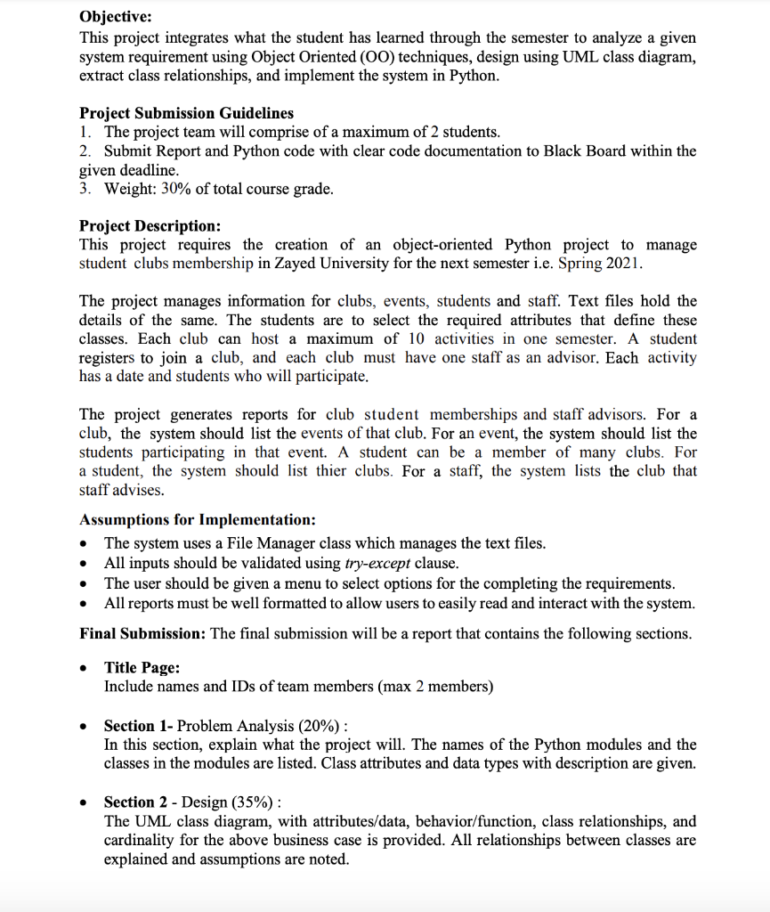 Objective: This project integrates what the student | Chegg.com