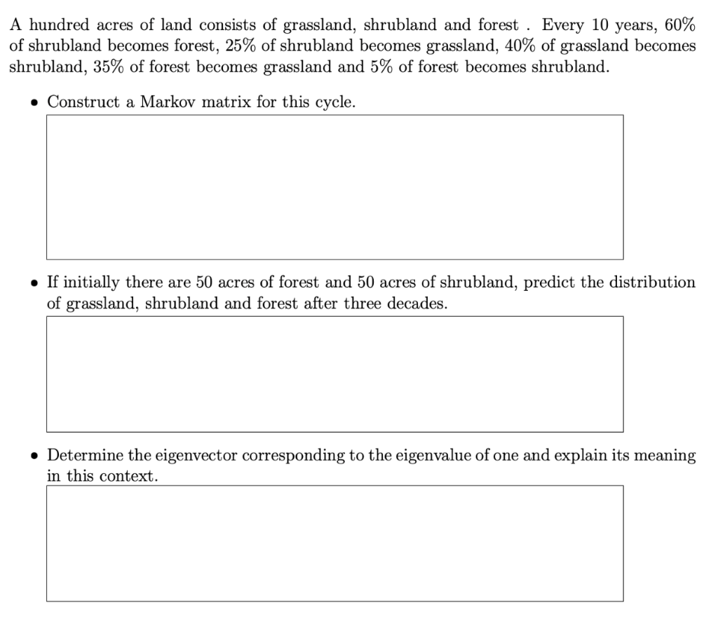 Solved A hundred acres of land consists of grassland, | Chegg.com